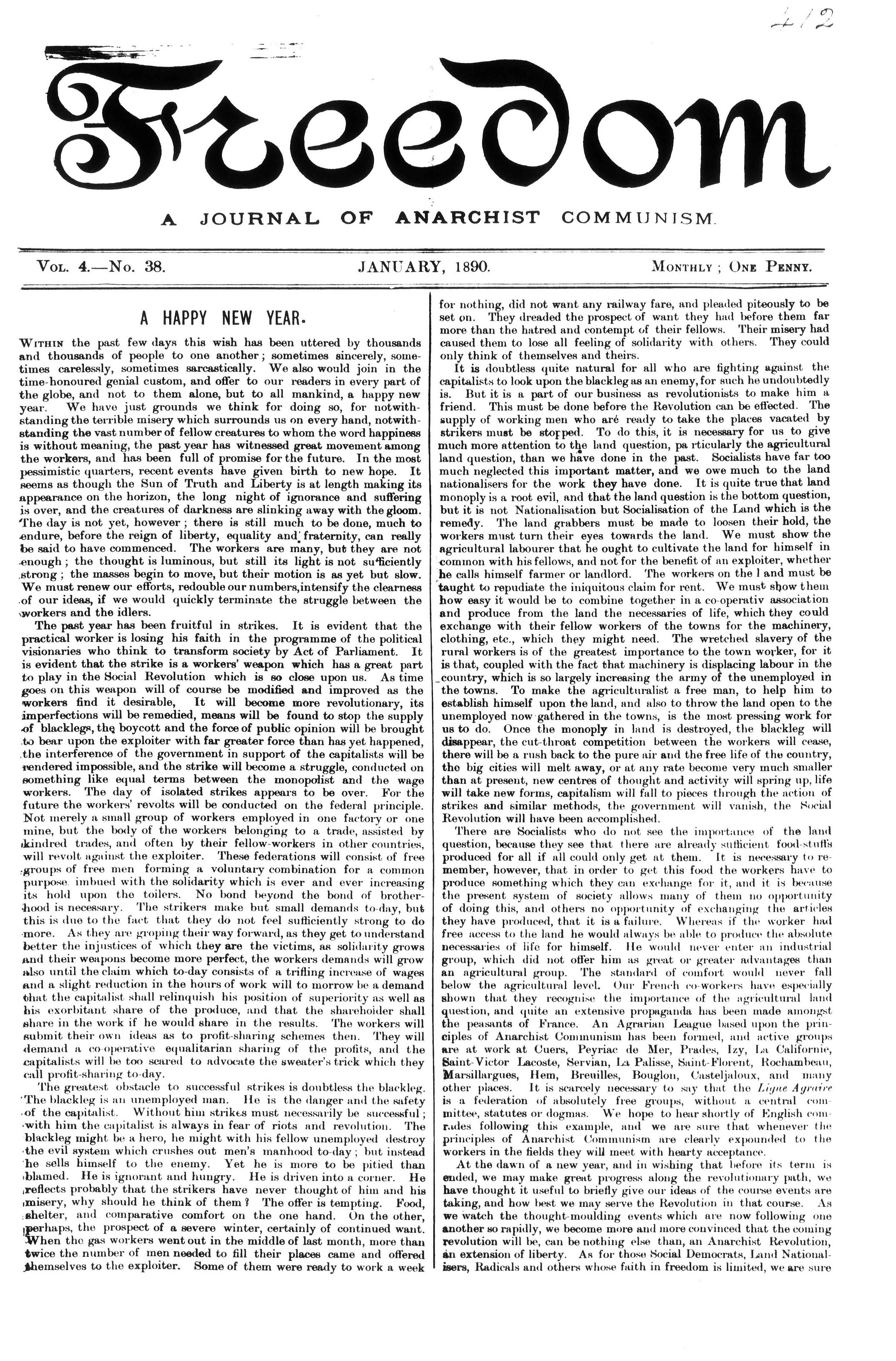 Freedom vol 4. no 38 (January 1890) | libcom.org